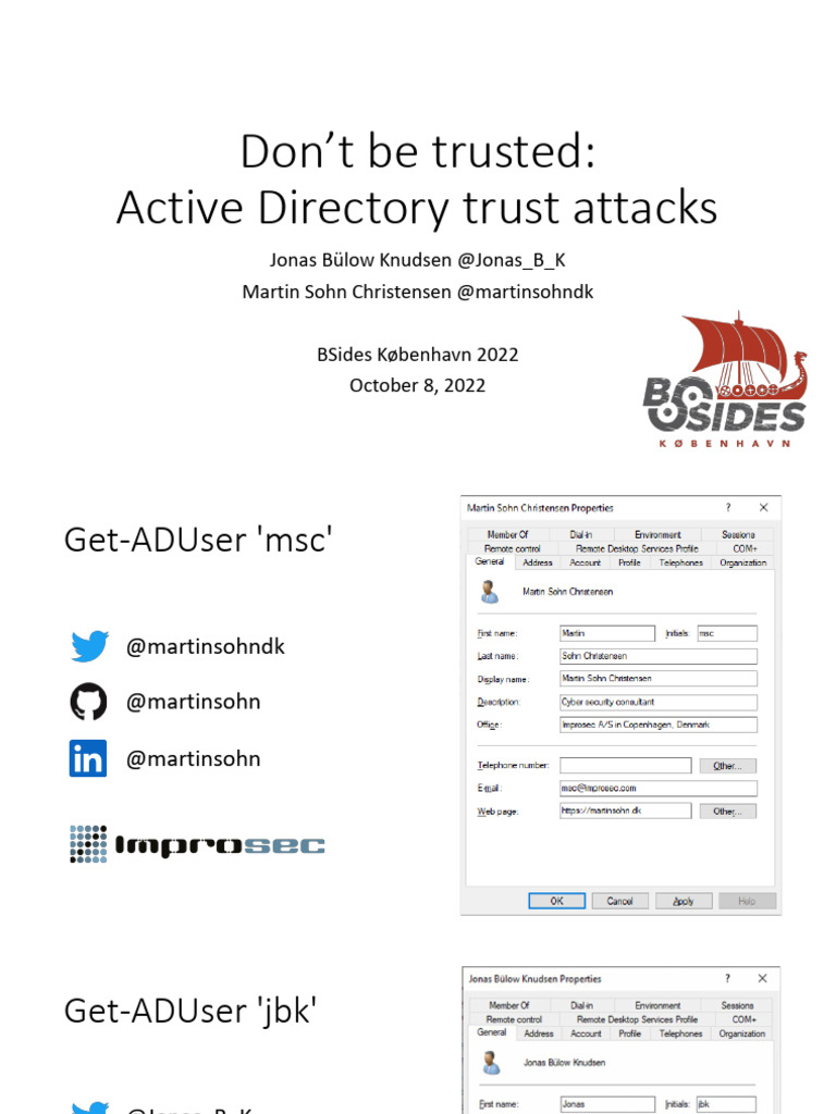 Don't Be Trusted - Active Directory Attacks - BSidesCPH2022 | PDF | Active Directory | Software