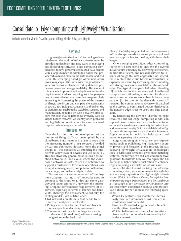 Consolidate Iot Edge Computing With Lightweight Virtualization Pdf Internet Of Things