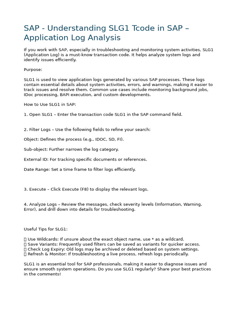 SAP- Application Log Analysis | PDF