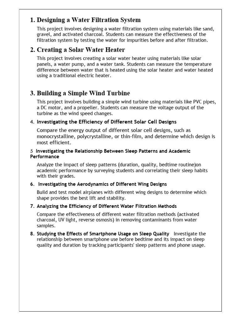 Science Projects on Water, Energy, and Sleep | PDF | Solar Cell | Thin ...