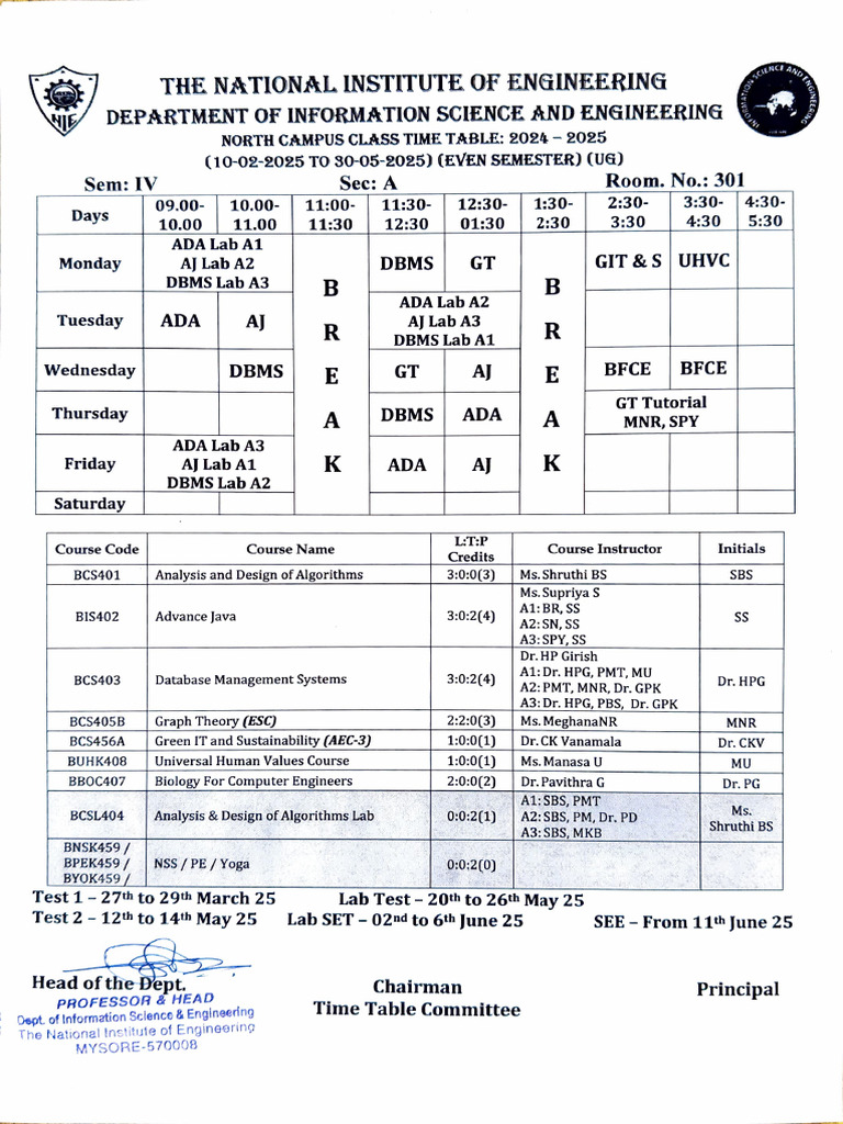 Modified Even Sem Time Table 2024-25 | PDF | Computing
