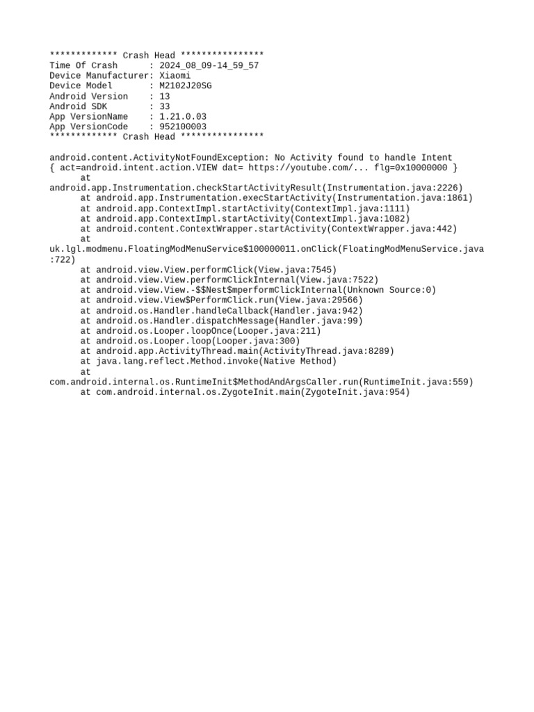 Xiaomi Crash Report: ActivityNotFoundException | PDF