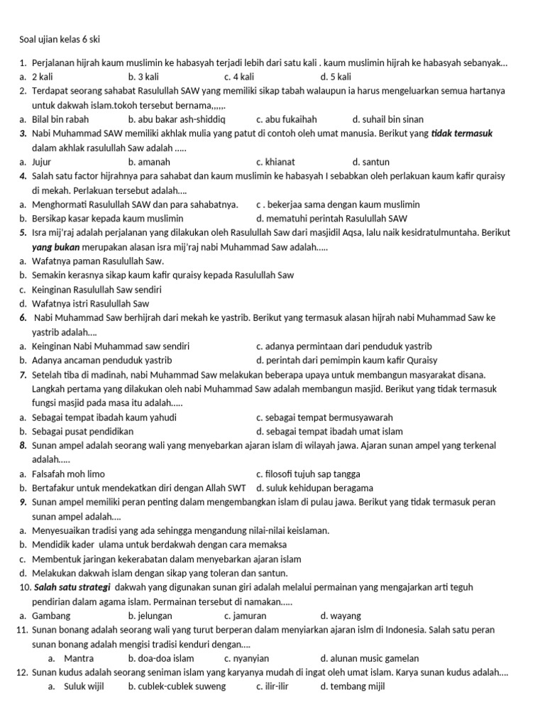 Soal ujian kelas 6 ski | PDF