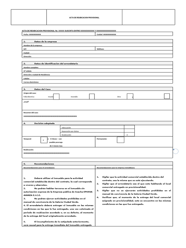 Acta de Reubicacion Provisional | PDF