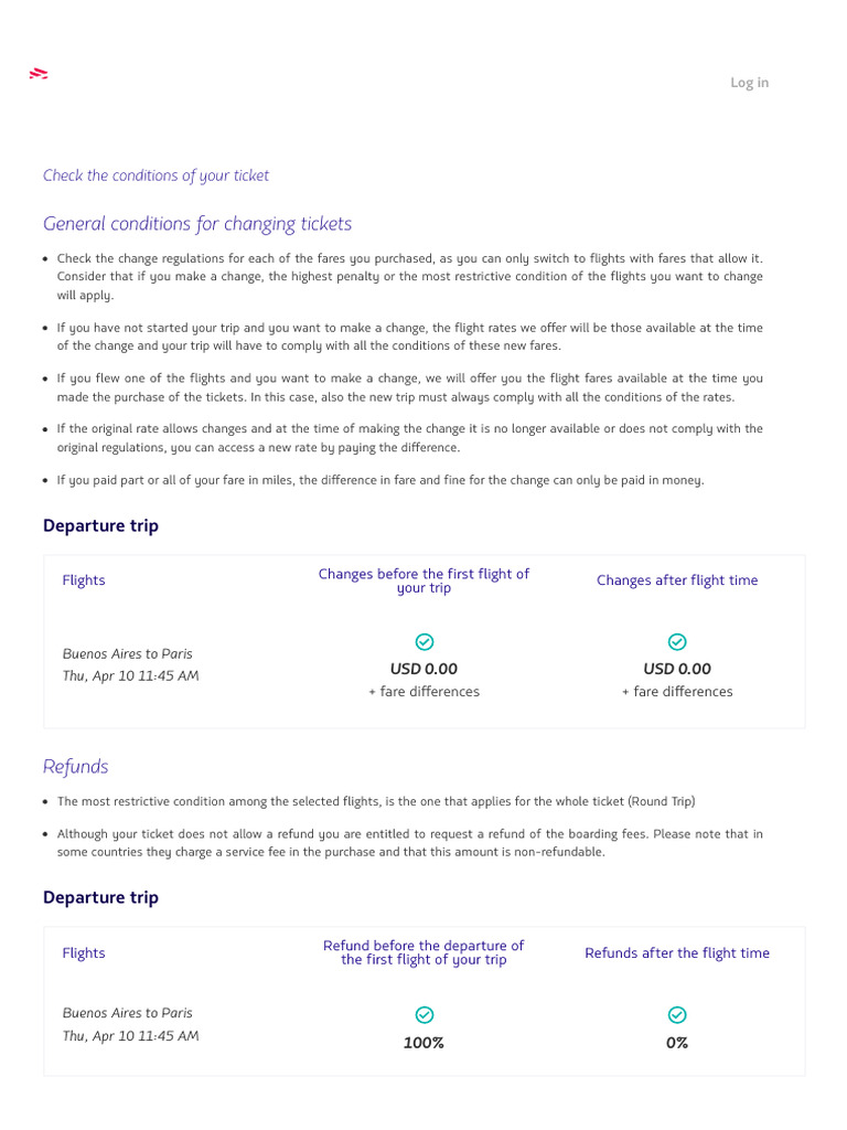 LATAM Airlines - Ticket Conditions | PDF | Fare | Fee
