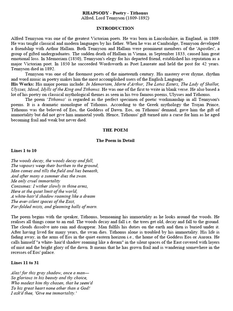 Notes Poem Tithonus | PDF