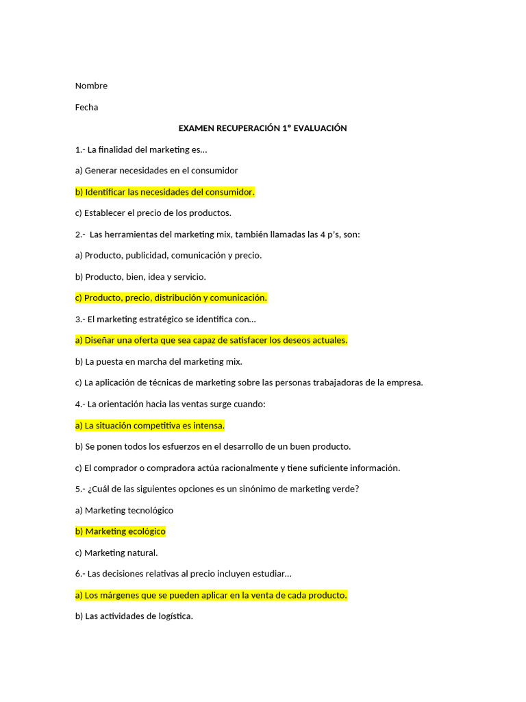 Rec 1º Eval Soluciones | PDF | Marketing | Mercado (economía)