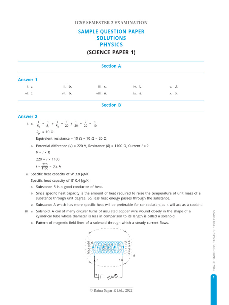 ICSE Phyics (Sample Question Paper) Semester 2 Solutions | PDF | Radiation | Heat