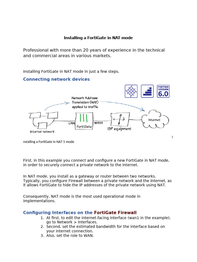 Installing a FortiGate in NAT Mode | PDF | Ip Address | Computer Network