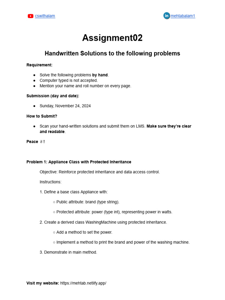 Assignment02: Handwritten Solutions To The Following Problems | PDF