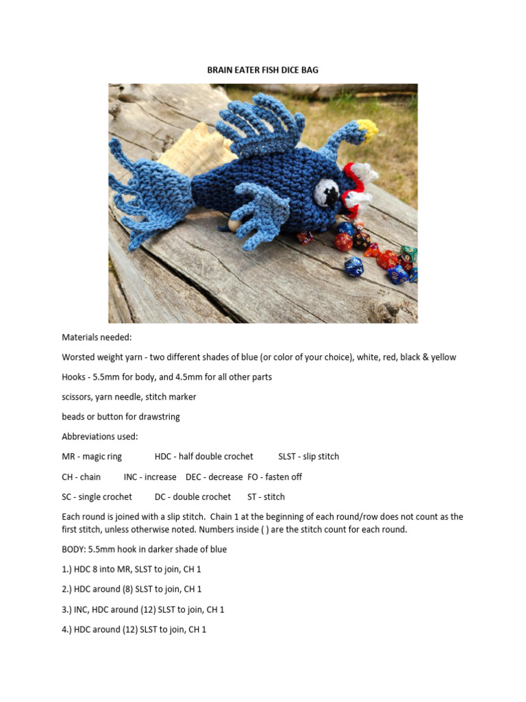 Brain_Eater_Fish_Dice_Bag | PDF | Crochet | Fish