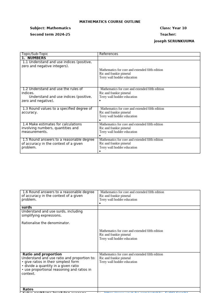 A MODEL OF COURSE OUTLINE | PDF | Line (Geometry) | Equations