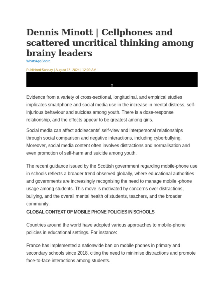 Dennis Minott - Cellphones in Schools | PDF | Mobile Phones | Policy