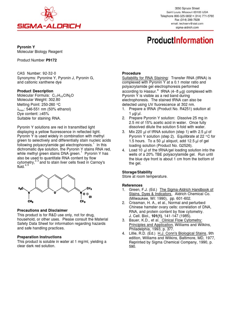 Pyronin Y Aldrich) | Download Free PDF | Gel Electrophoresis | Staining
