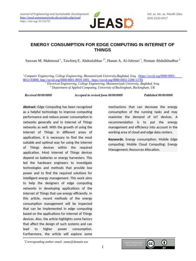 Energy Consumption For Edge Computing in Internet of Things | PDF ...