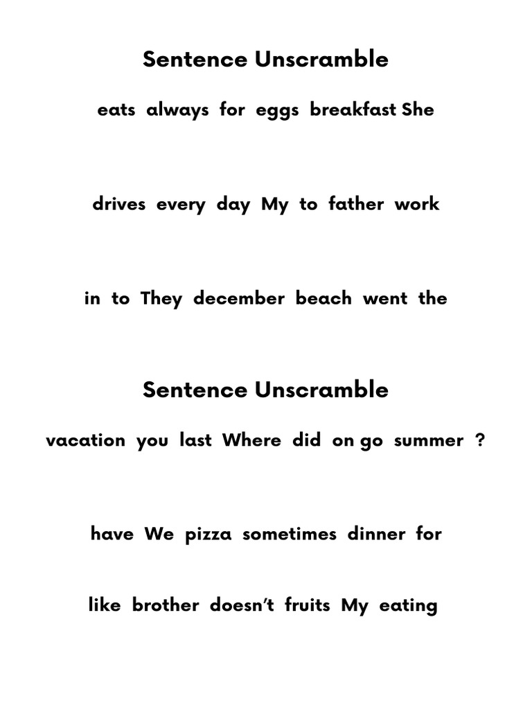 Sentence Unscramble | PDF