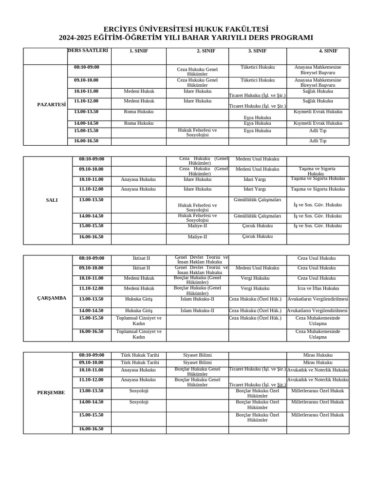 2024 2025 Bahar Donemi Ders Programi | PDF