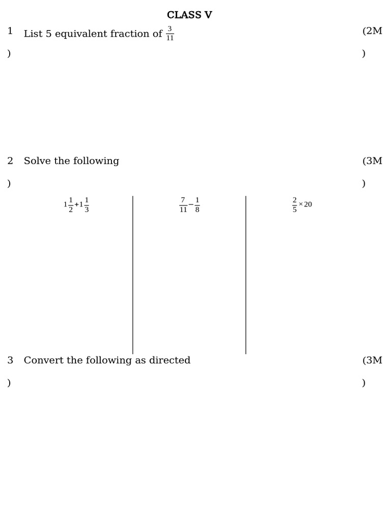 Class 5 Practice Worksheet | PDF