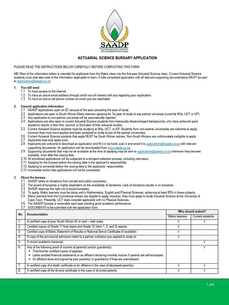 SAADP Bursary Application Form | PDF