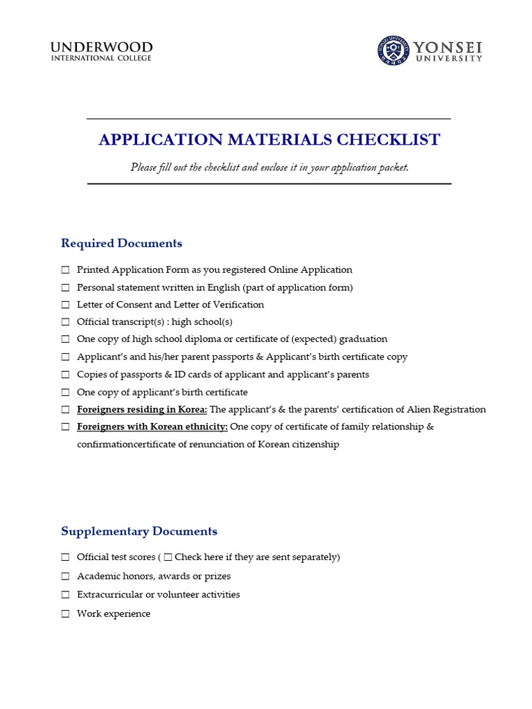 UIC Supplemental Application Checklist | PDF | Birth Certificate | Sat