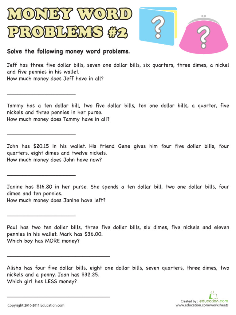 Money Word Problems 2 | PDF