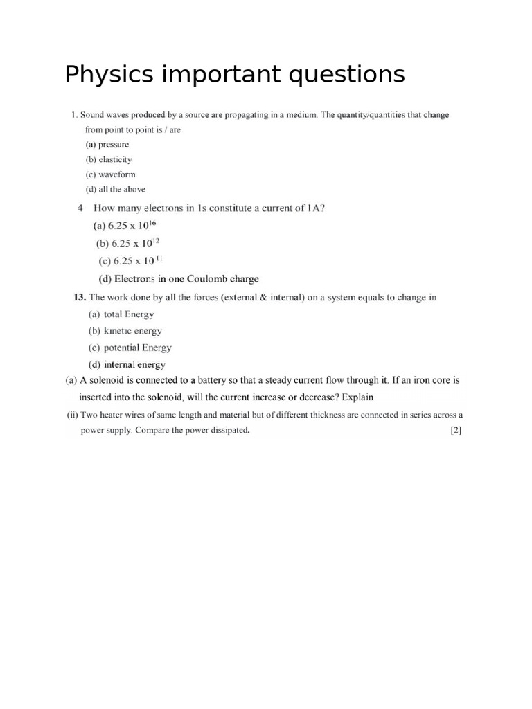 Key Physics Questions and Concepts | PDF
