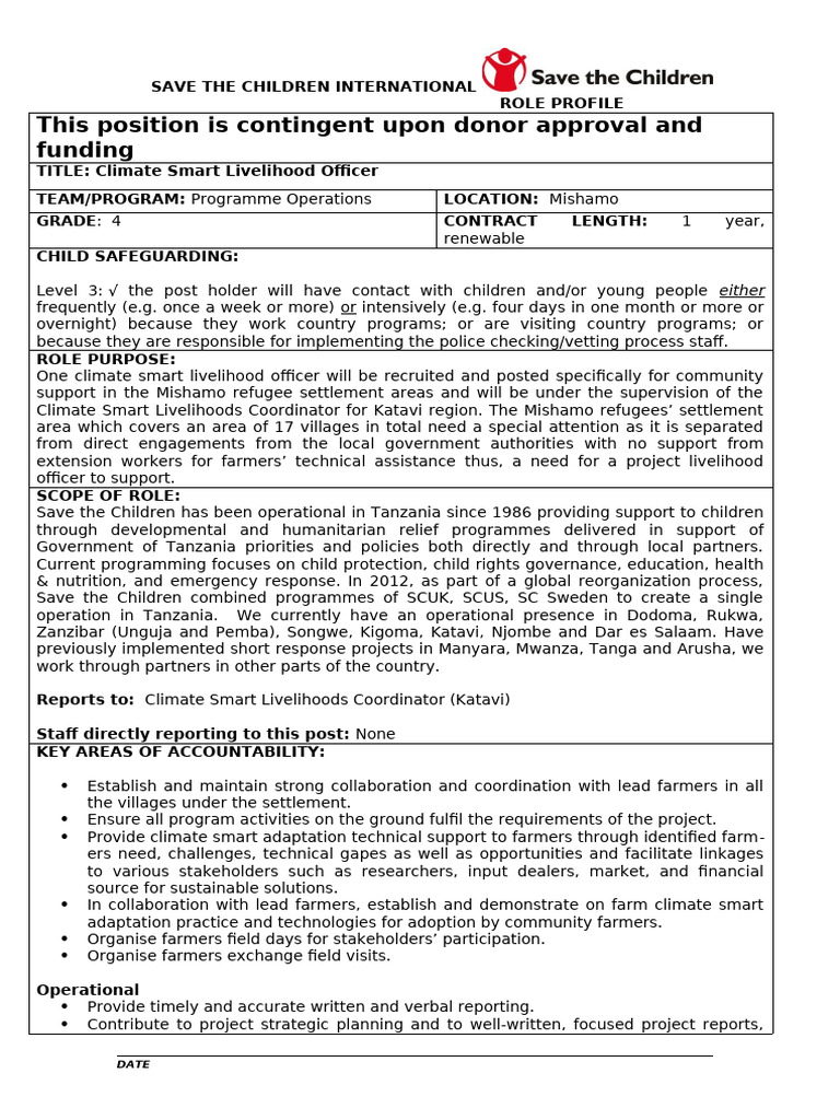 JGI Climate Smart Livelihoods Officer - Mishamo | PDF | Tanzania | Business