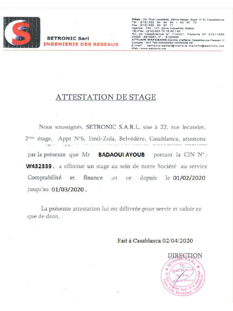 Attestation de Stage | PDF