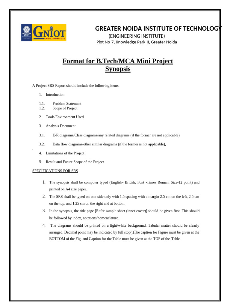 B.tech & MCA 3rd and 5th Sem Synopsis[1] | PDF