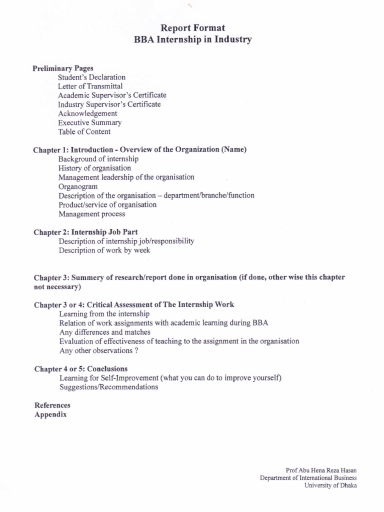 BBA Internship Report Format 2024 | PDF