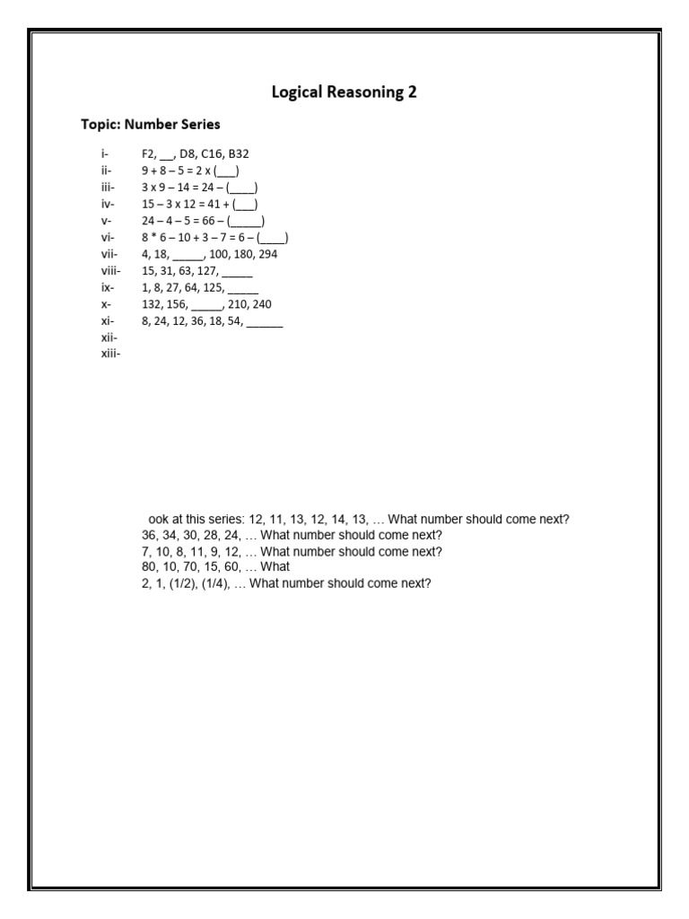 Logical Reasoning Number Series & Relations | PDF