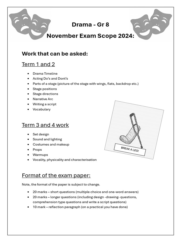 Grade 8 Drama Exam Scope 2024 | PDF