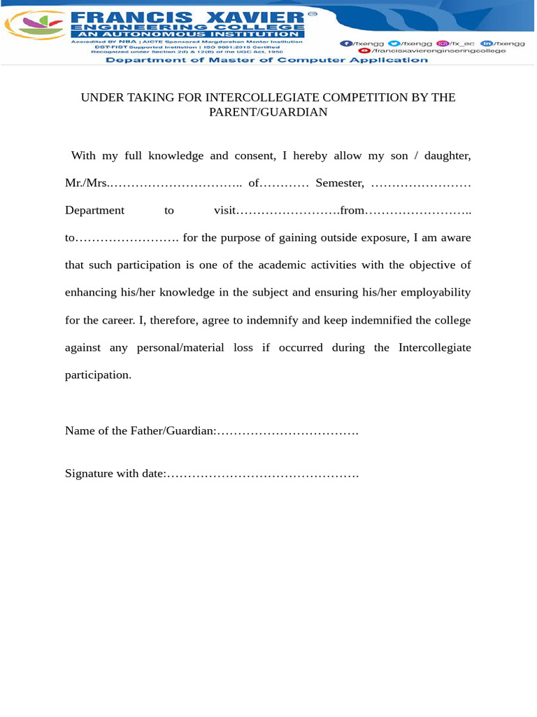 Undertaking For Intercollegiate | PDF