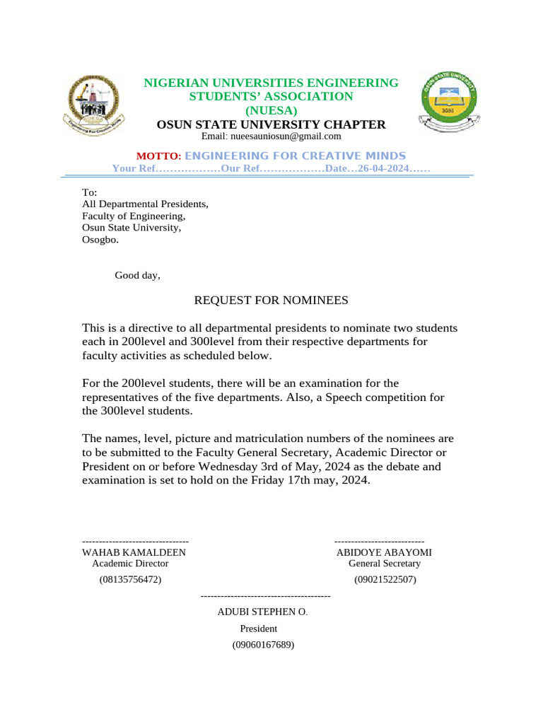 Request For Nominees | PDF