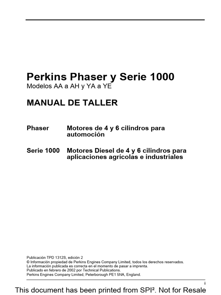 Manual de Taller Perkins Phaser y Serie 1000 | PDF | Turbocompresor | Batería (electricidad)