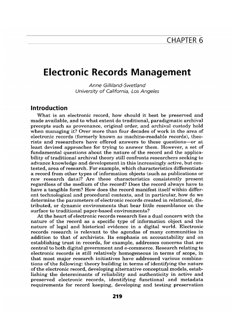 Electronic Records Management | PDF | Records Management | Archivist