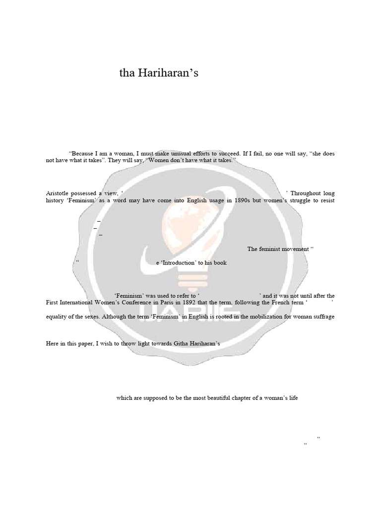 The Journey of A Woman Through Three Generations A Study of Githa Hariharan's The Thousand Faces ...