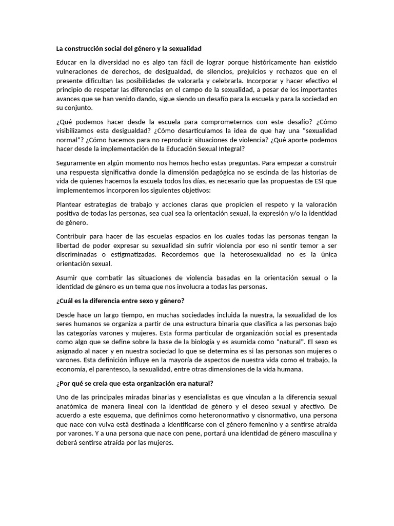 La Construcción Social Del Género y La Sexualidad | PDF | Género ...