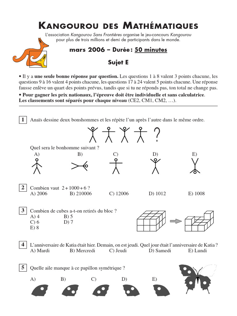 Concours Kangourou 2006 : Épreuves et Questions | PDF | euro | Devises