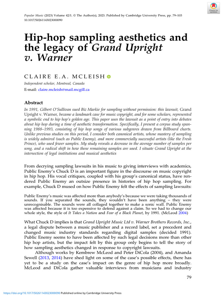 hip-hop-sampling-aesthetics-and-the-legacy-of-grand-upright-v-warner | PDF | Hip Hop Music ...