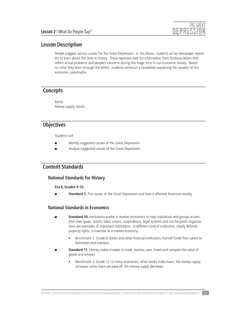 The Great Depression Lesson 2 | PDF | Great Depression | Banks