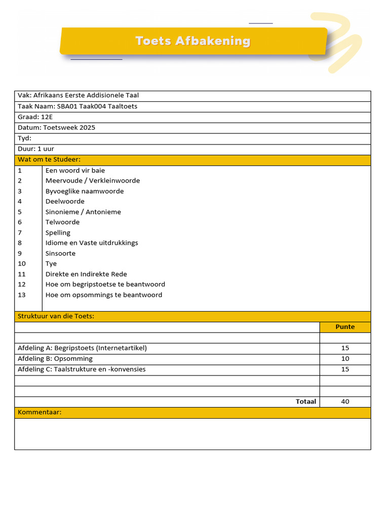Toets Afbakening Taak004 Tt (1) | PDF