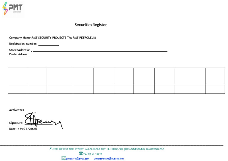 PMT Petroleum Securities Register | PDF