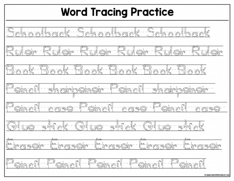 CreatePrintables.com Word Tracing Practice 01CC EE1F 62A3 | PDF