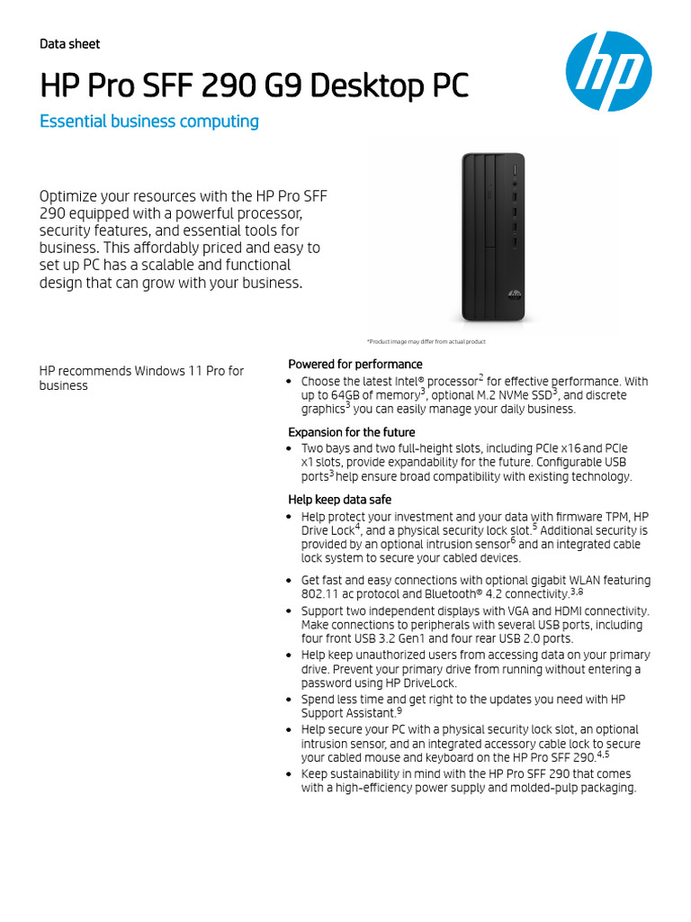 HP Pro SFF 290 G9 Desktop Overview | PDF | Computer Hardware | Computer ...