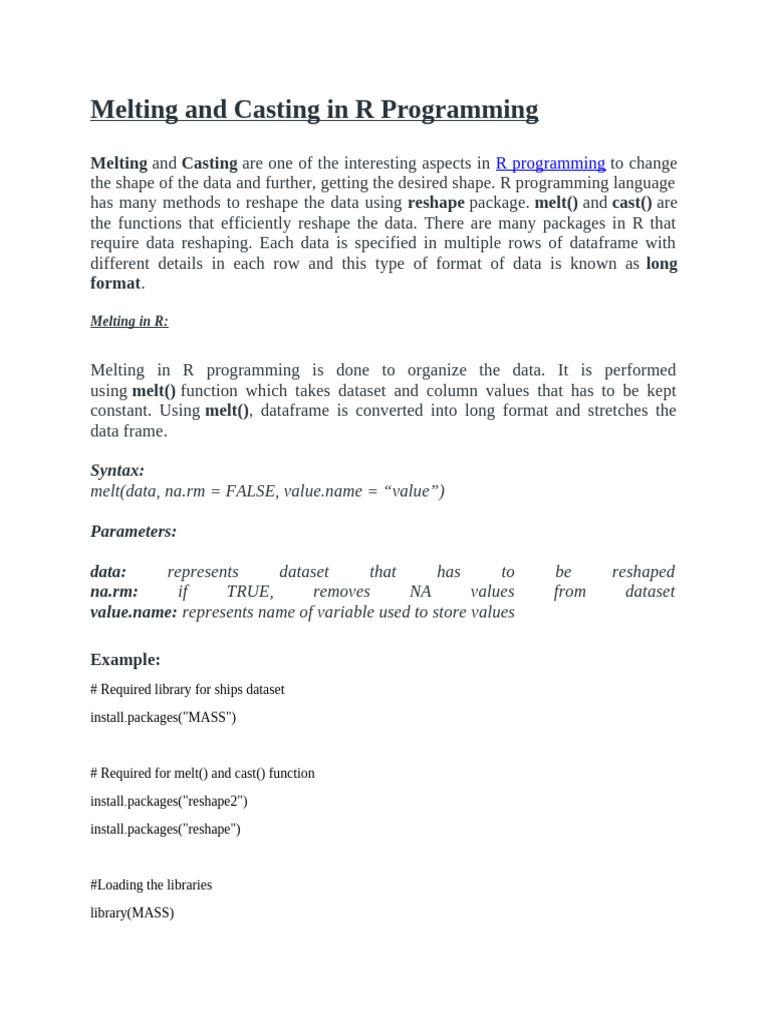 Melting And Casting Data In R Pdf Library Computing R