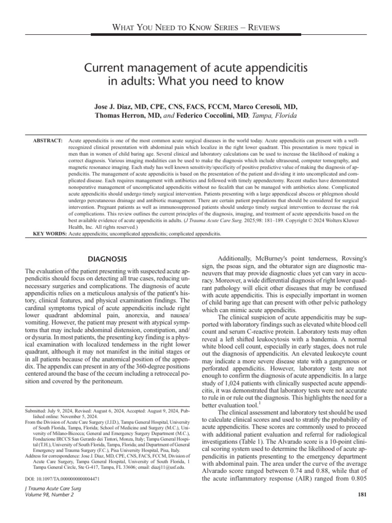 Current Management of Acute Appendicitis In1 | PDF | Medical Imaging ...