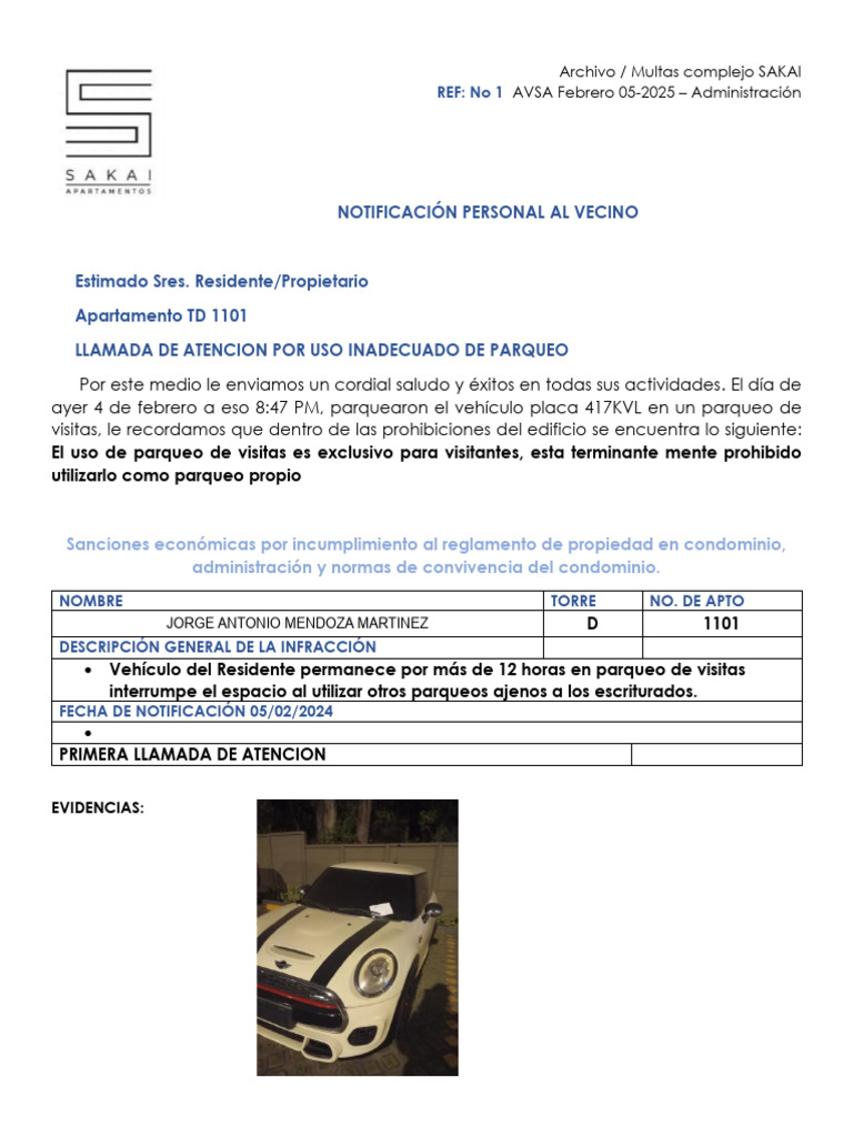 Multa por Uso Incorrecto de Parqueo | PDF