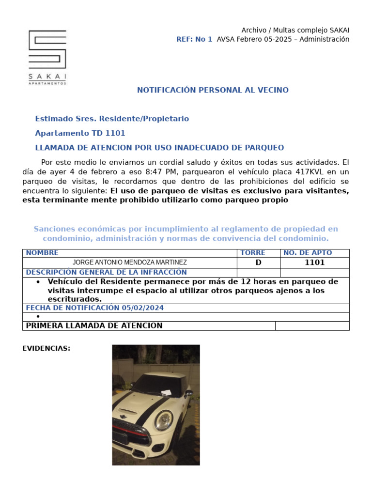 Multa Noviembre TD 1103 Parqueo | PDF