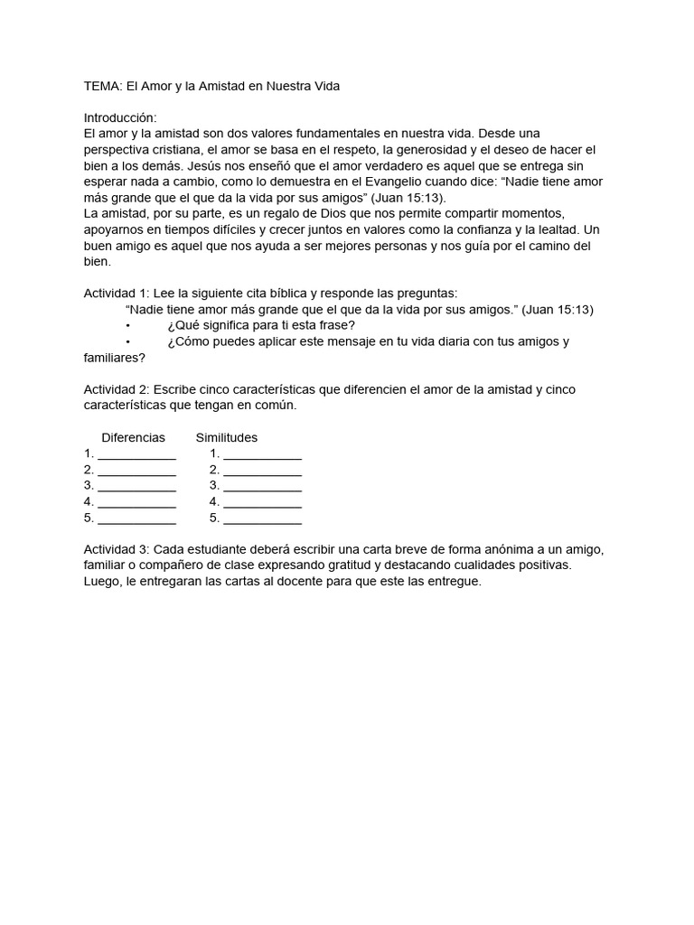 Actividades de Amor y Amistad | PDF